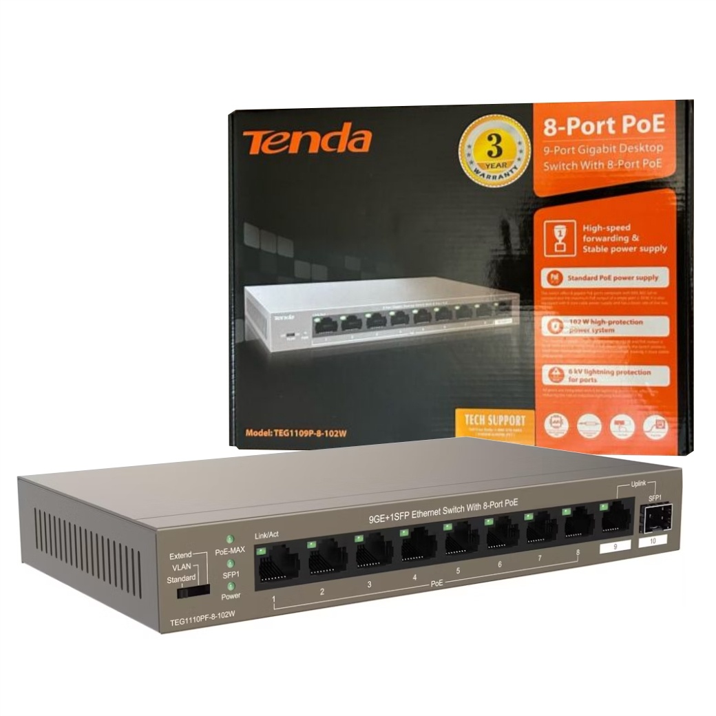 Switch Tenda PoE 8 puertos gigabit 102W Conectividad Switch Switch PoE